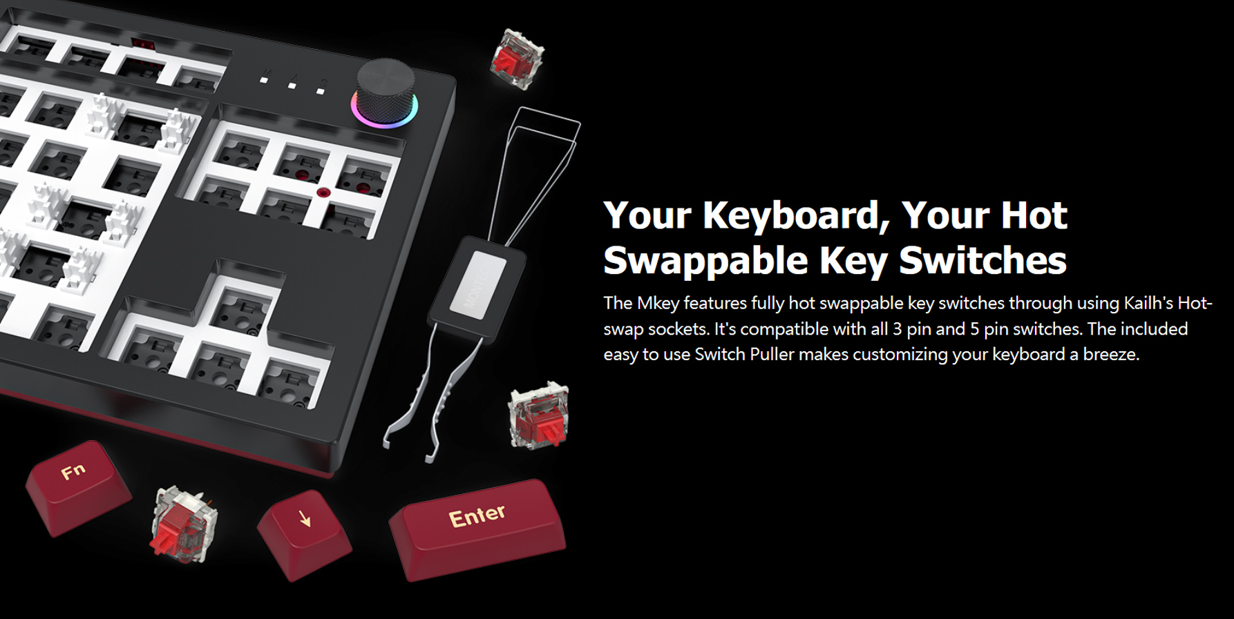 Montech MKey TKL Mechanical Gaming Keyboard: Customizable RGB LED, Premium MDA Profile PBT ...